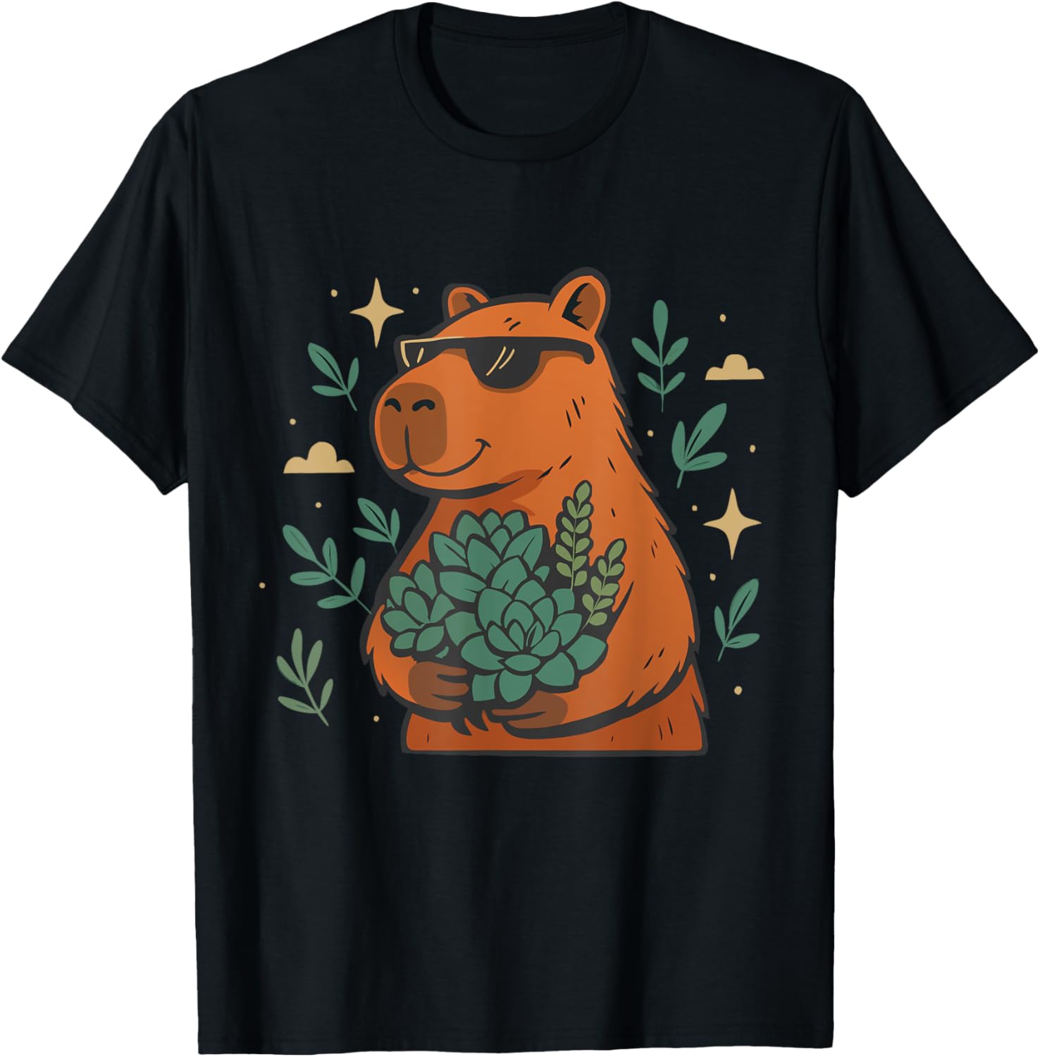 Cool Capybara with Succulents Cactus Plants Gardening Hobby T-Shirt ...