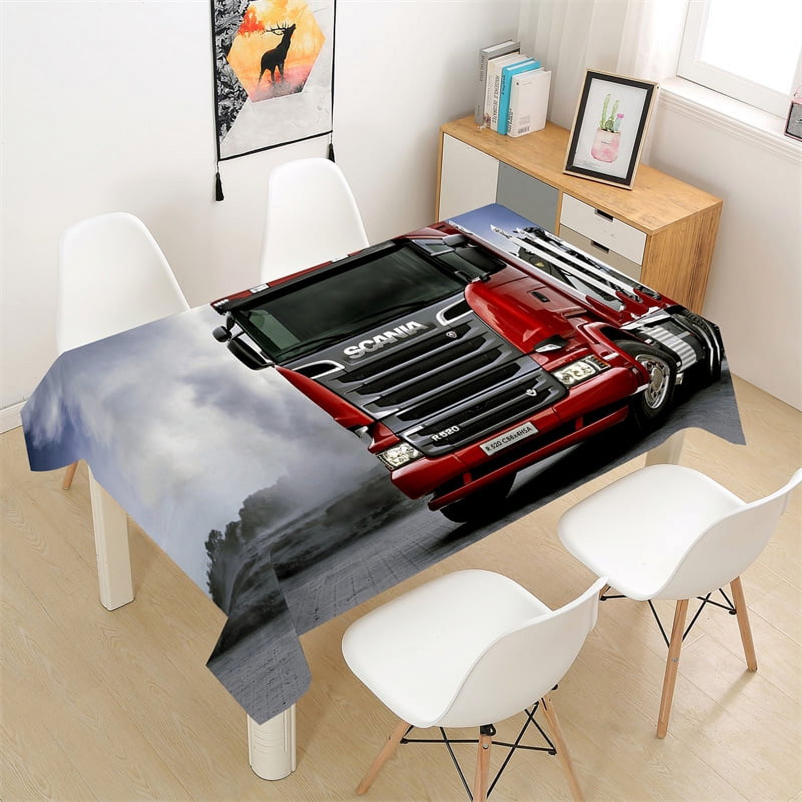 Cool Car and Motorcycle Pattern Tablecloth Rectangular Linen ...