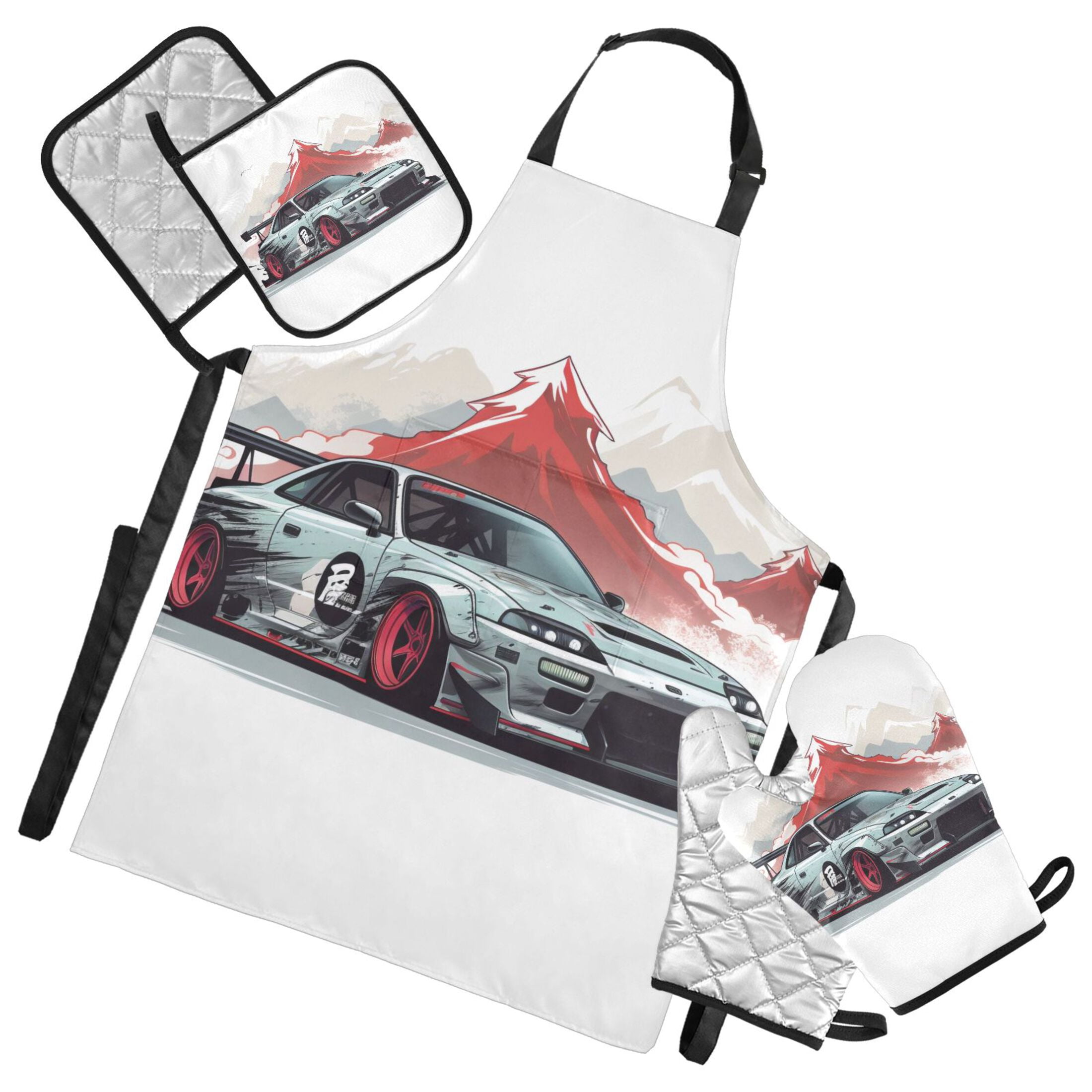 Cool Car and Mount 5 Pcs Kitchen Set Heat Resistant Oven Mitts and Non ...