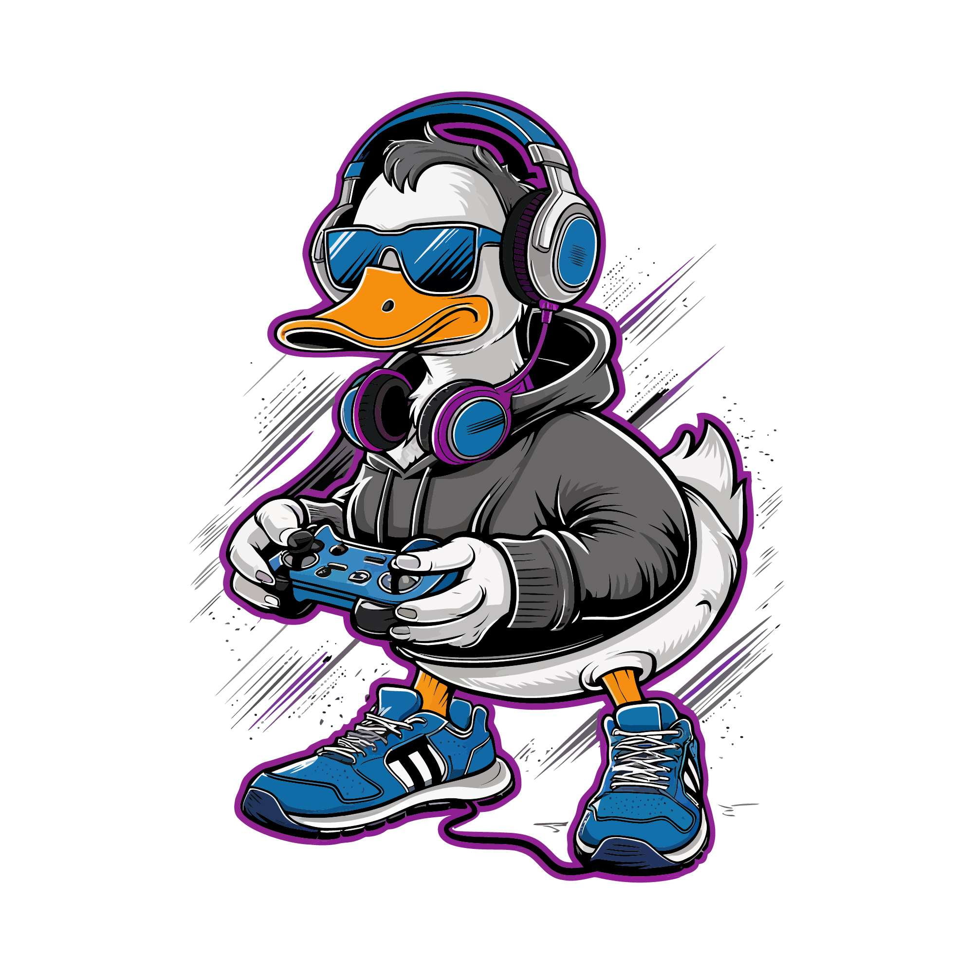 Cool Cartoon Duck playing Video Games Cartoon Wall Art Sticker Designs ...