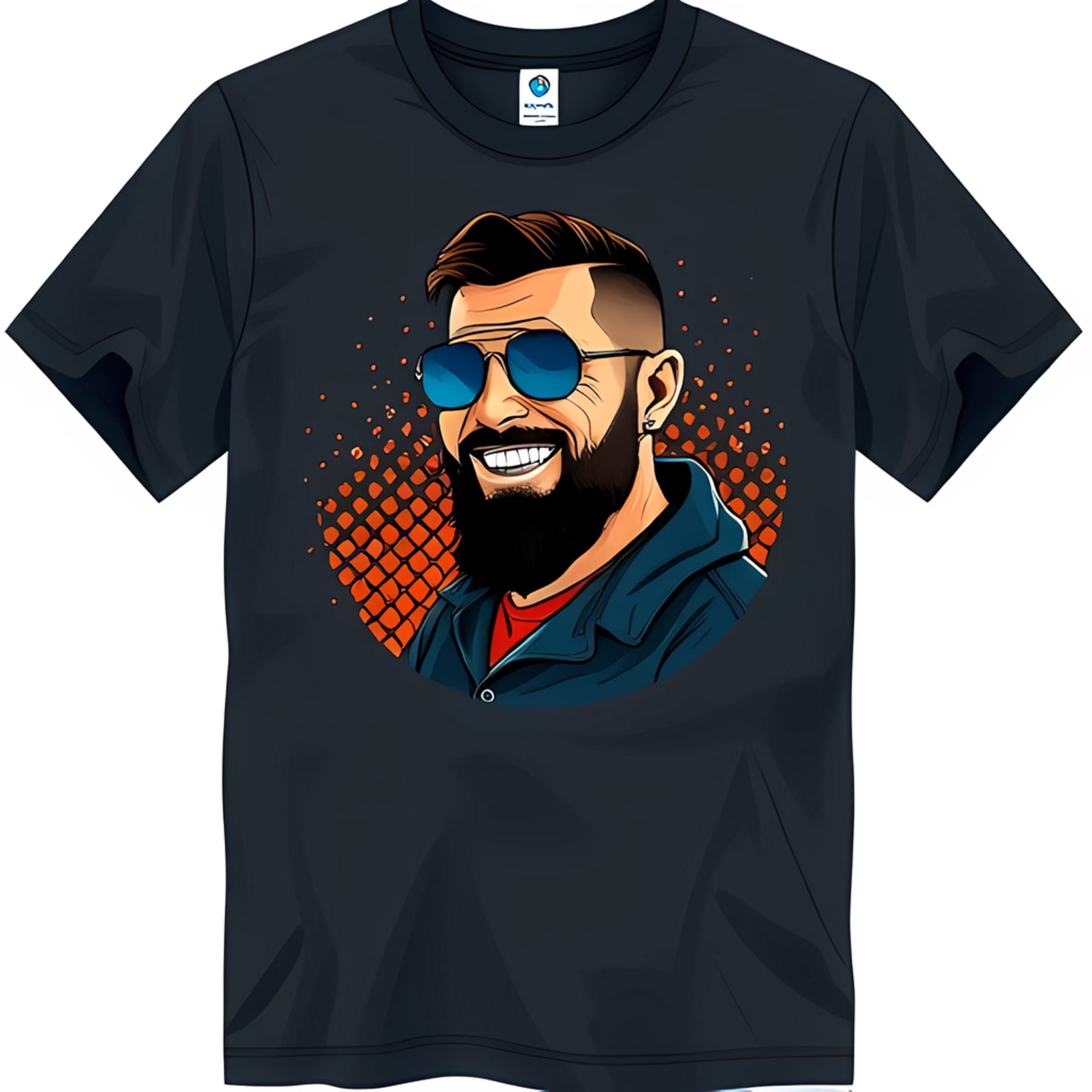 Cool Cartoon Portrait T-Shirt Confident Man with Sunglasses & Beard on ...