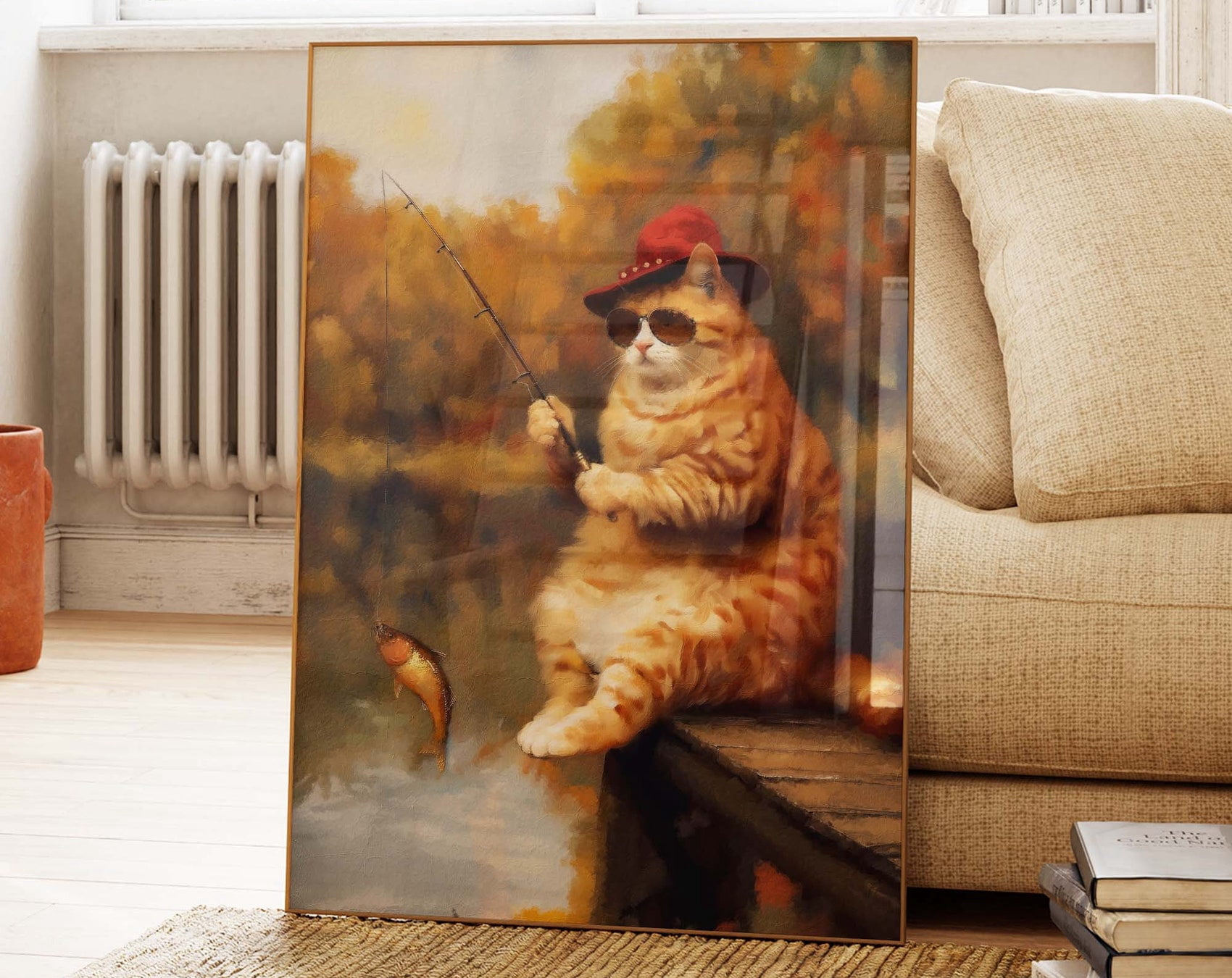 Cool Cat Fishing, Orange cat catches fish in the lake, Crazy Cat Wall ...