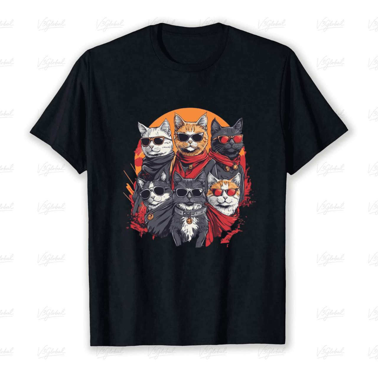 Cool Cat Gang Squad with Sunglasses Funny Feline Biker Rock Band Parody ...