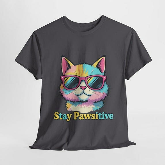 Cool Cat Graphic Tee, Stay Pawsitive T-Shirt, Fun Animal Shirt, Gift for Cat Lovers, Casual Wear ...