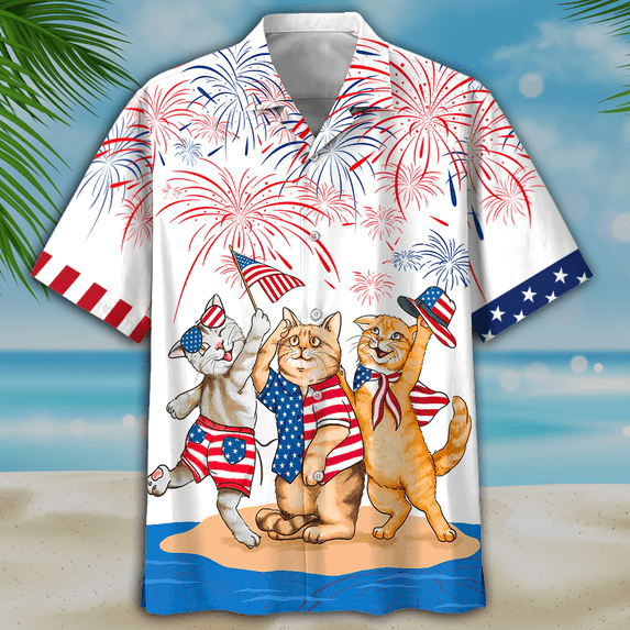 Cool Cat Hawaiian Shirt, American Shorthair Shirts Independence Day ...