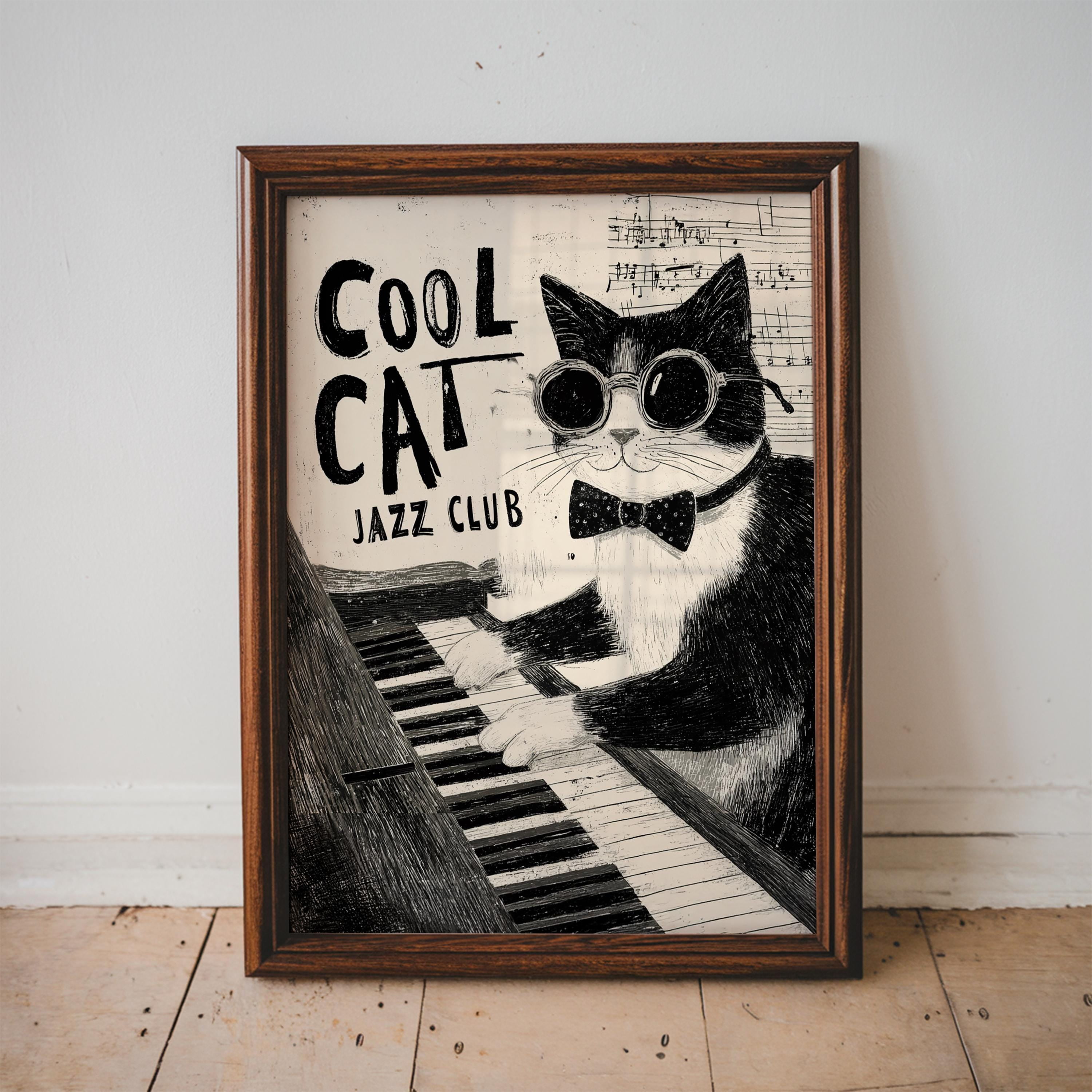 Cool Cat Jazz Club Wall Print, Jazz Lover, Music Decor, Vintage Music ...
