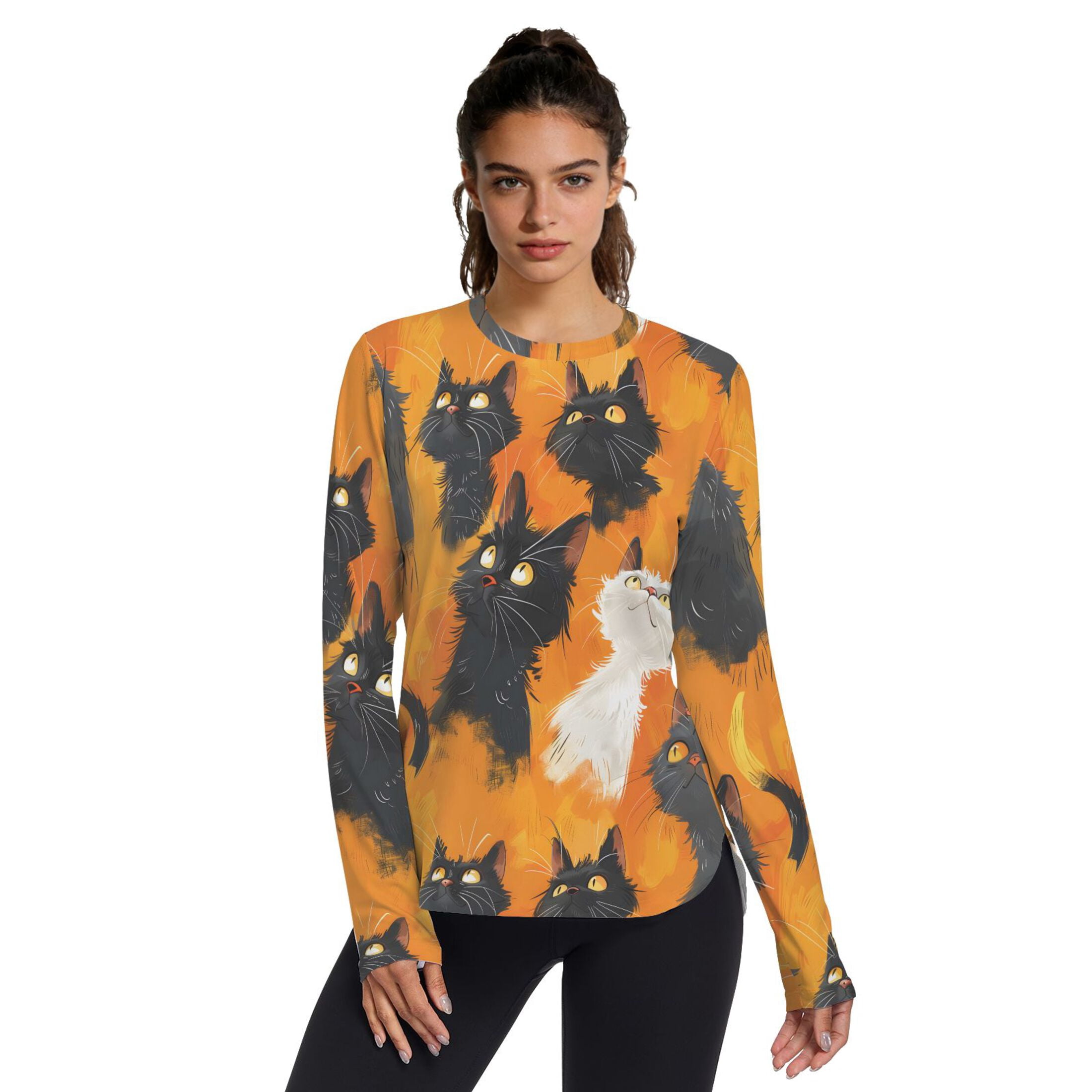 Cool Cat Pattern Women's Activewear UPF 50+ Sun Protection Shirt ...
