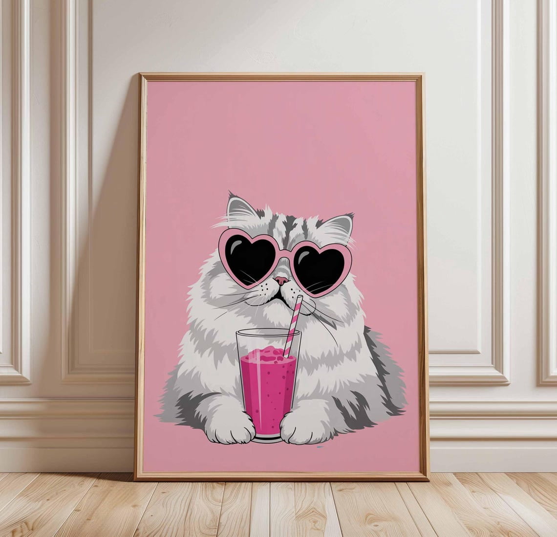 Cool Cat Pink Drink Kitty Heart Sunglasses Funny Pop Style Decor ...