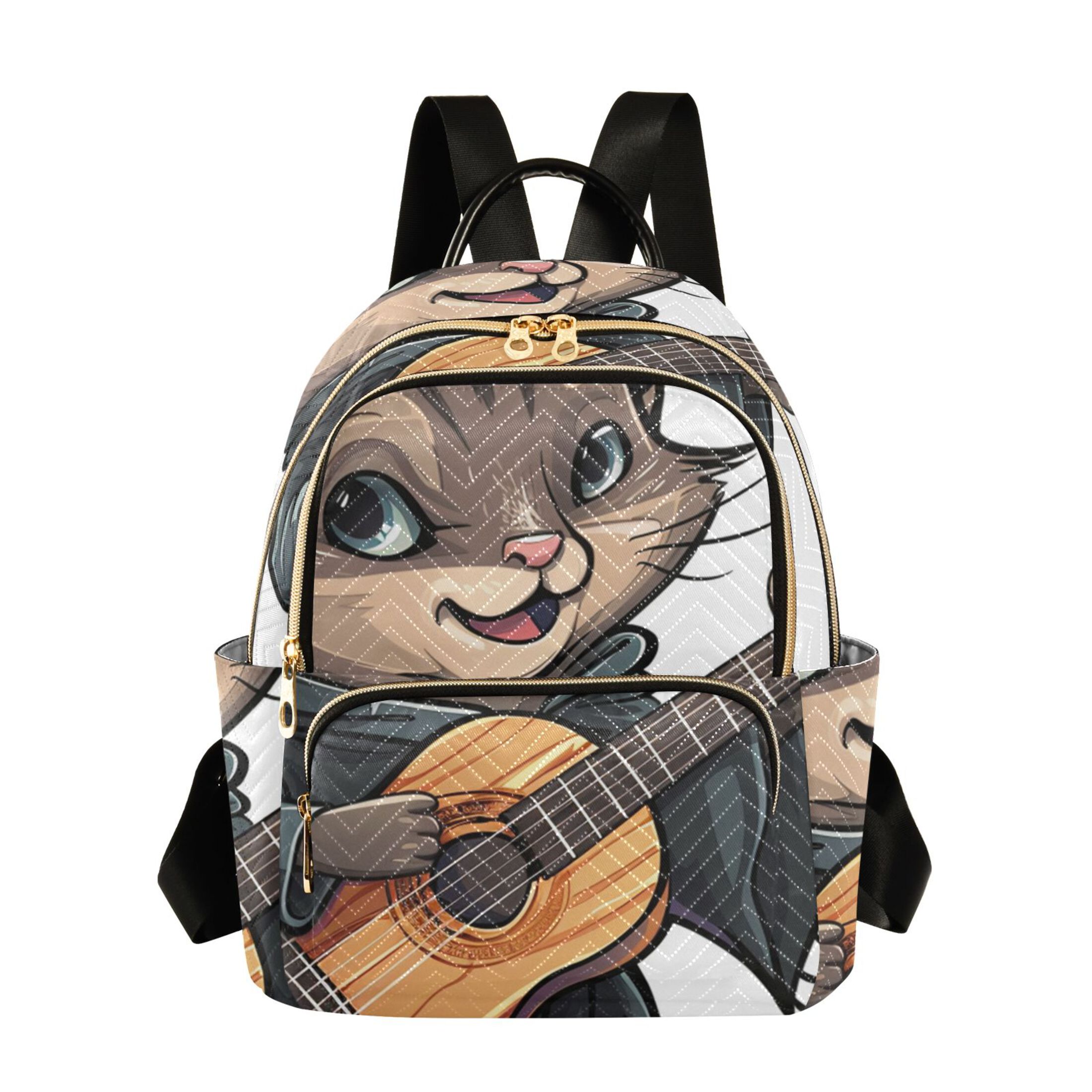 Cool Cat Plays The Guitar Quilted Backpack Fashion Daypack Commuter Bag ...