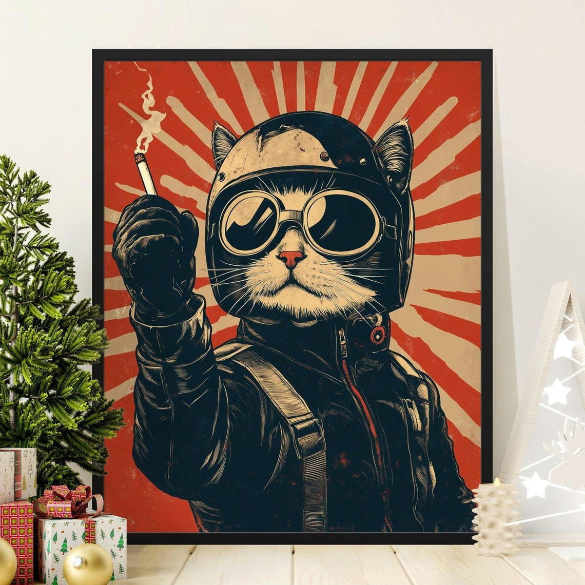 Cool Cat Poster Art Print, Vintage Style Cat Wall Decor, Unique Cat ...