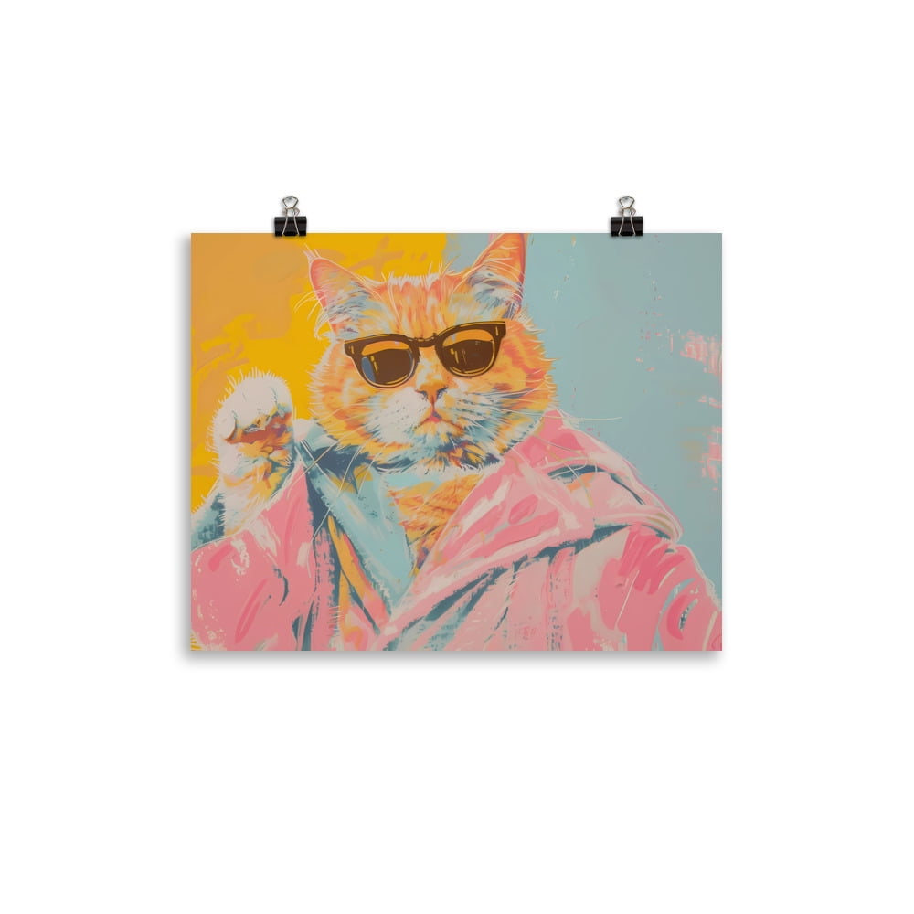 Cool Cat Poster Print Animal Pet Painting Maximalist Design Wall Art ...