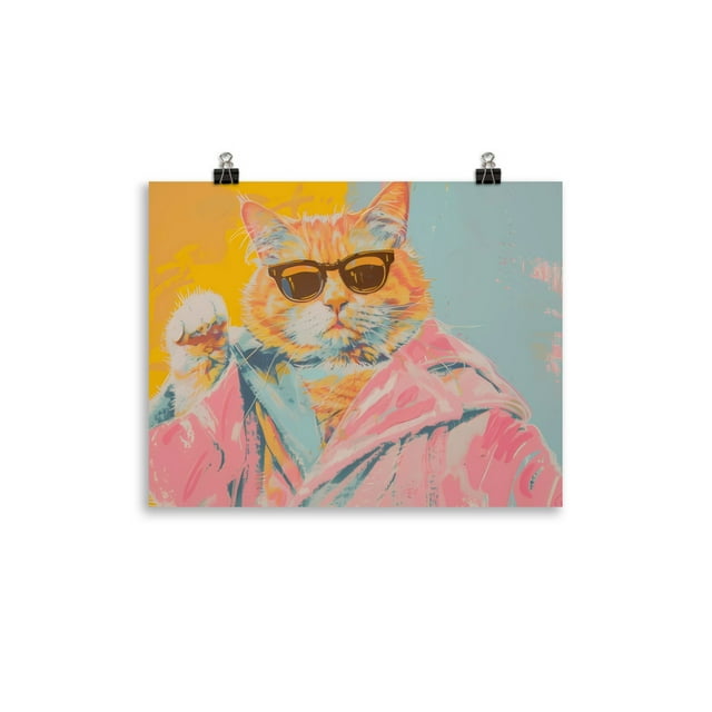 Cool Cat Poster Print Animal Pet Painting Maximalist Design Wall Art ...