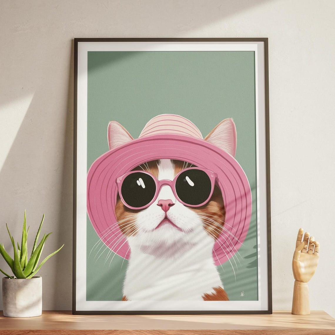 Cool Cat Print, Cat Wall Art With Sunglasses And Hat, Quirky Art For Cat Lovers,Animal Print ...