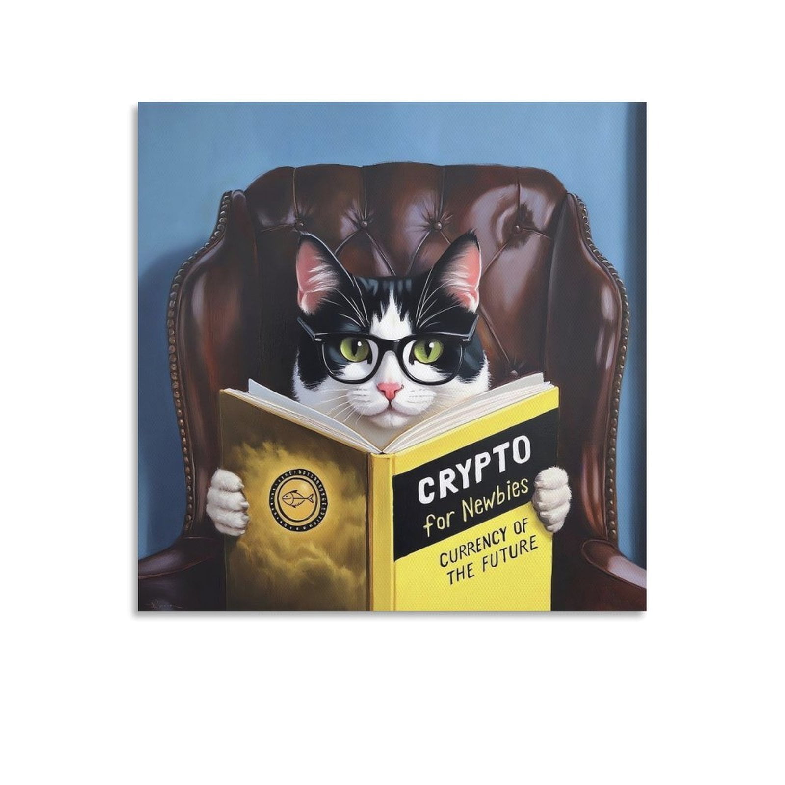 Cool Cat Reading Cute Animal Wall Art Canvas Poster Wall Art Picture ...