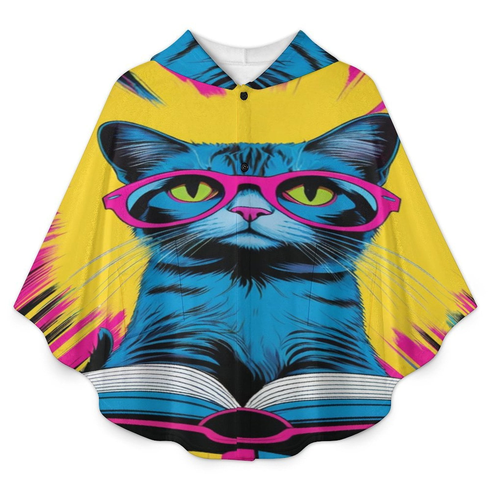 Cool Cat Reading Glasses Art Blanket Oversized Wearable Hooded Blanket ...