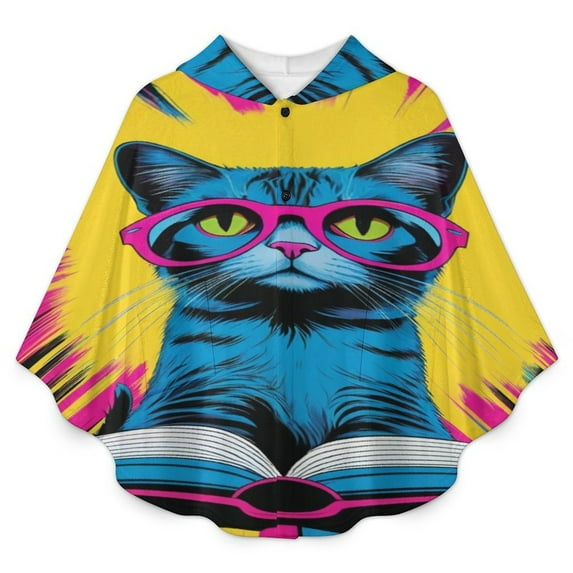 Cool Cat Reading Glasses Art Blanket Oversized Wearable Hooded Blanket ...