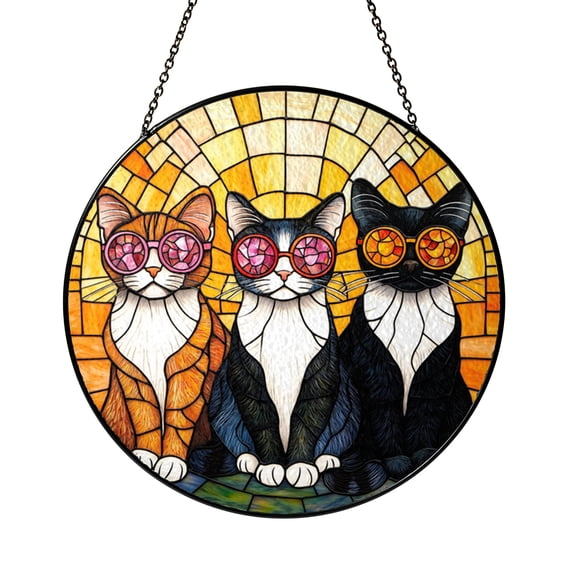 Cool Cat Stained Glass Style Window Hanging – Home Decor - Walmart.com