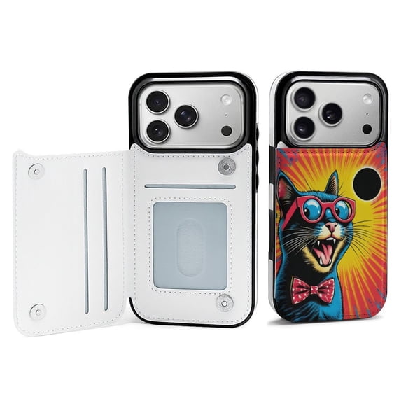 Cool Cat Sunglasses Leather Wallet Case for iPhone 16 Plus Wallet Case ...