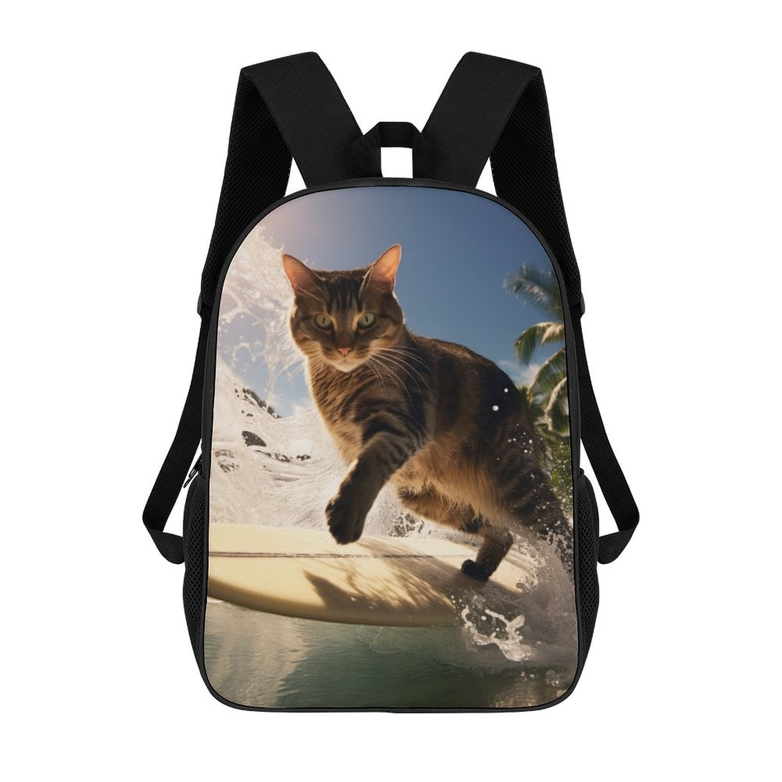 Cool Cat Surfing Ocean Wave Fun Big Student Laptop Backpack For College ...