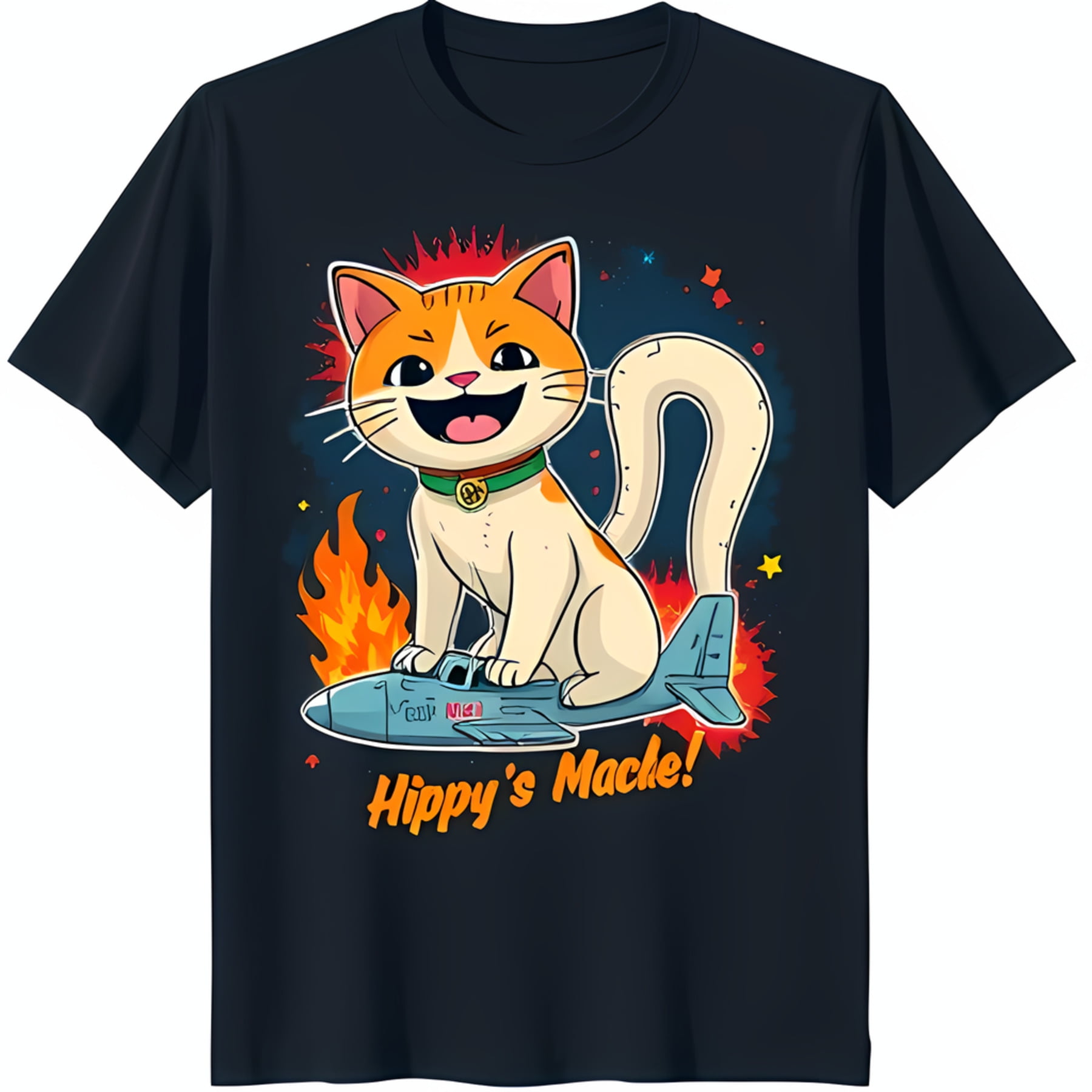 Cool Cat T-Shirt & White Cat in Plane with Flames Hippy's Macke - Walmart.com