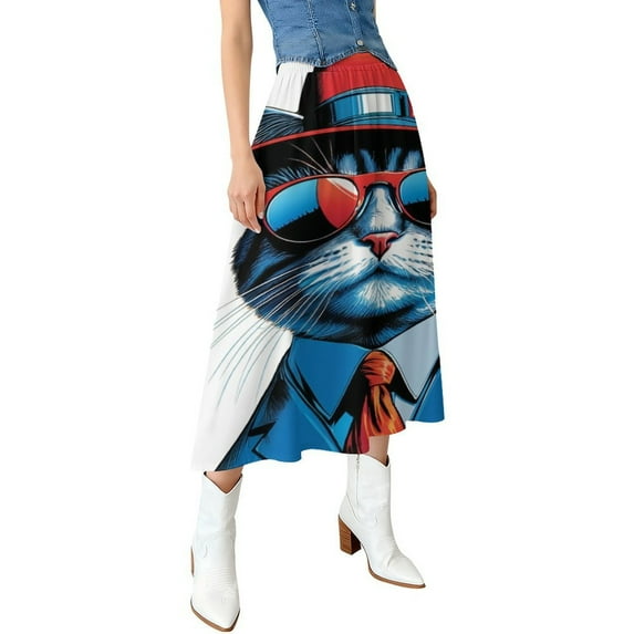 Cool Cat in Sunglasses Women High Waist Midi Skirt Elegant Midi Skirt ...