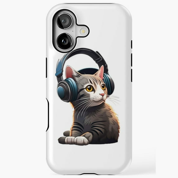 Cool Cat with Headphone Music Audio Feline Phone Case 17 16 15 14 13 12 11 Pro Max - Walmart.com