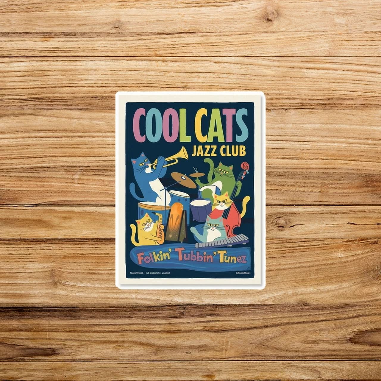 Cool Cats Jazz Club - Folkin' Tubbin' Tunez Retro Music Sticker ...
