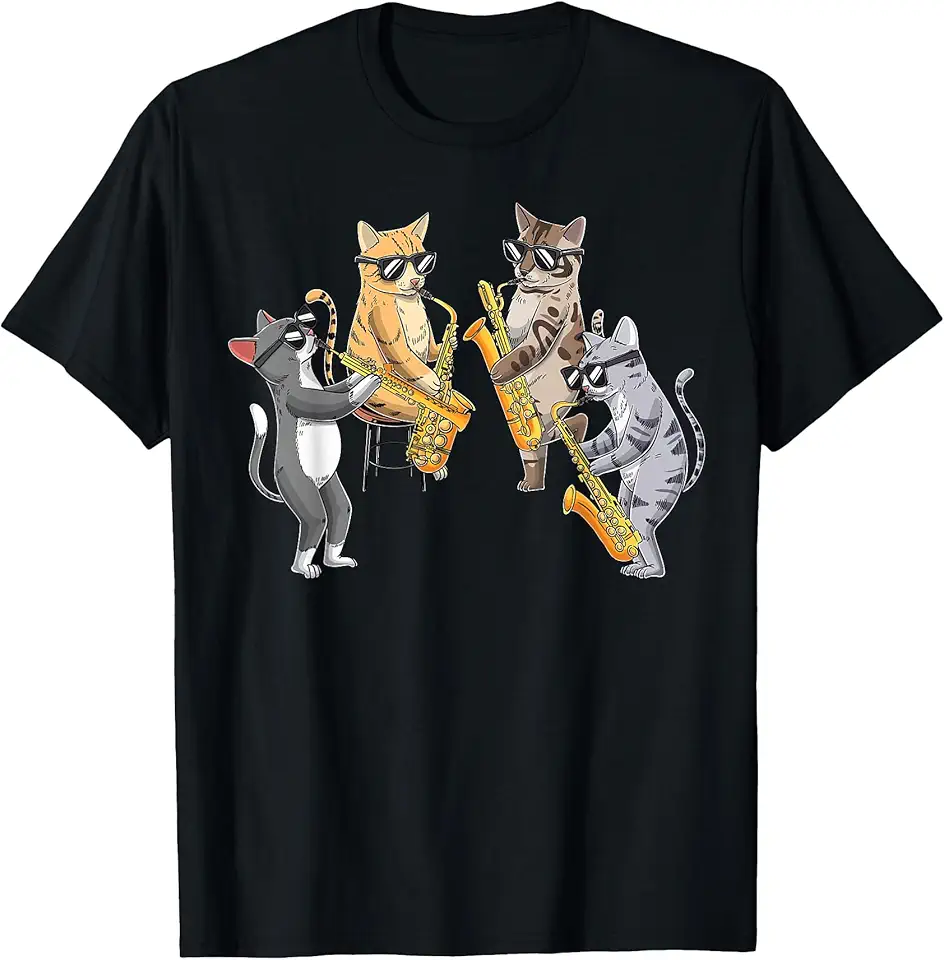 Cool Cats Playing Saxophone Jazz Musician Unisex Short Sleeve Graphic ...