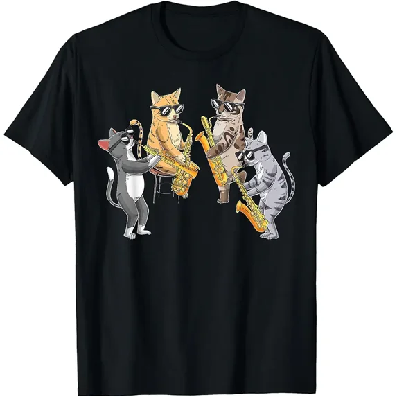 Cool Cats Playing Saxophone Jazz Musician Unisex Short Sleeve Graphic ...