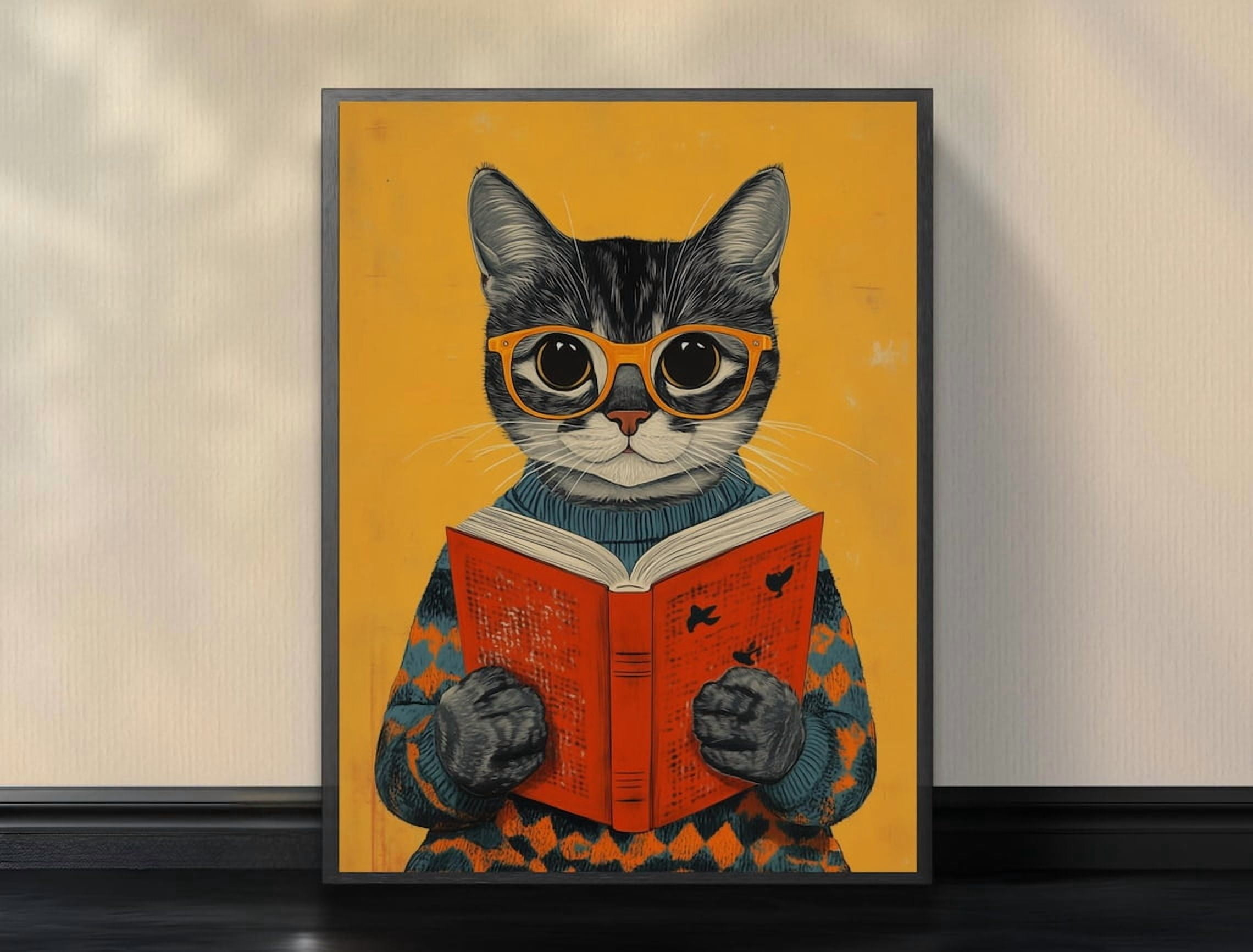 Cool Cats Read Books, Vintage Cat Decor, Bookwor.M Poster, Literary ...