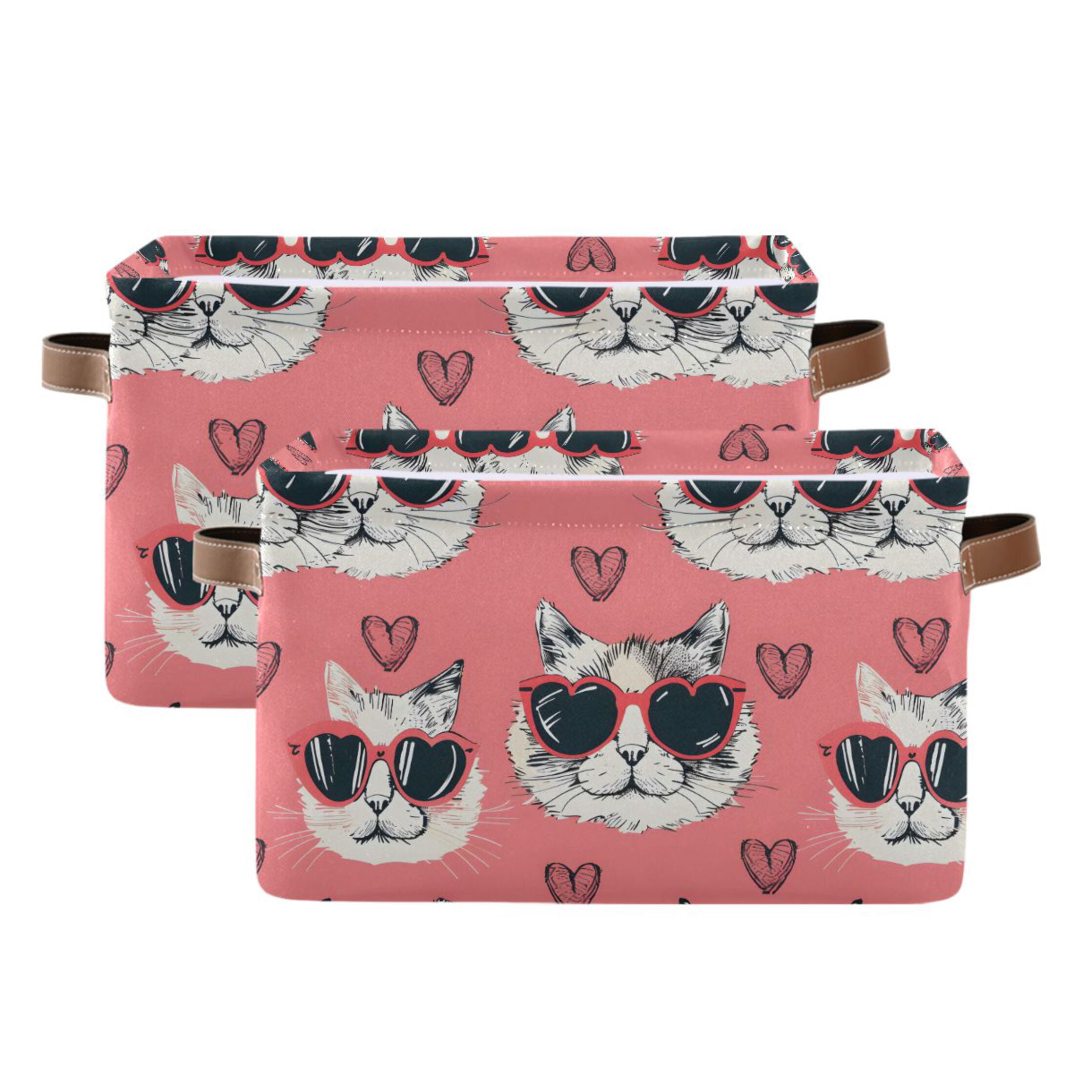 Cool Cats with Sunglasses and Heart Storage Bins with Handle Fabric ...