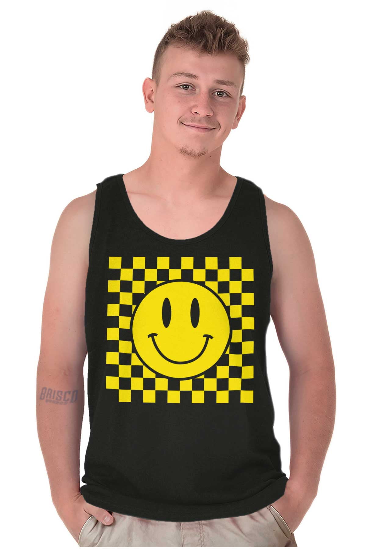 Cool Checkerboard Happy Face Smile Tank Top T Shirts Men Women Brisco ...