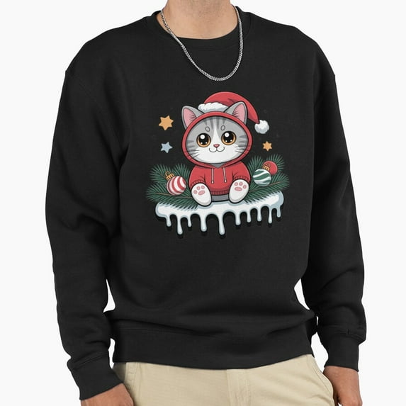 Cool Chibi Cat In Christmas Hoodie Graphic Unisex Sweatshirt Urban ...