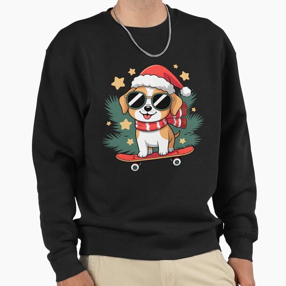 Cool Chibi Christmas Puppy On Skateboard Graphic Unisex Sweatshirt ...