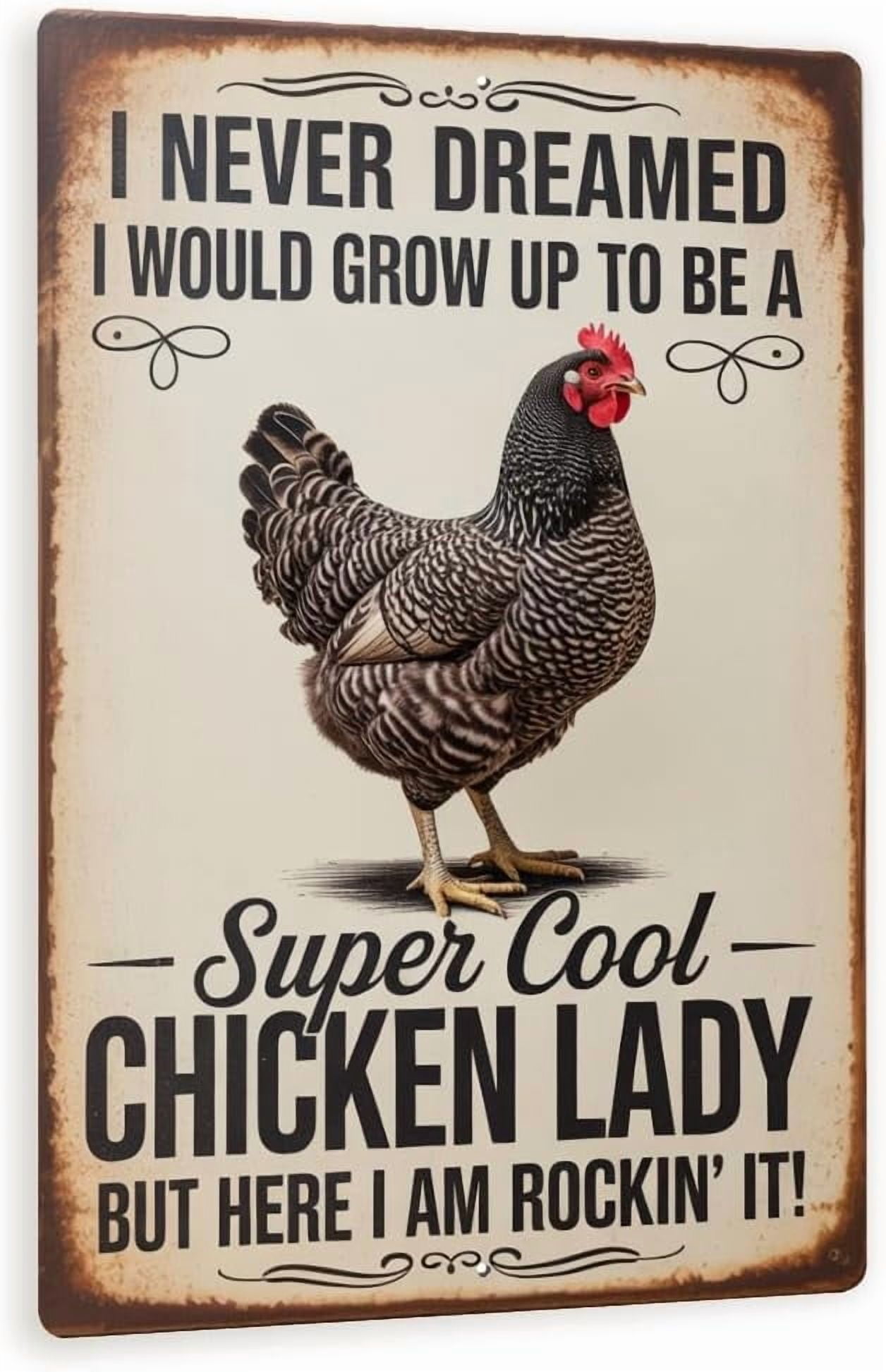 Cool Chicken Lady Sign – Funny Farmhouse Wall Decor, Vintage Metal ...