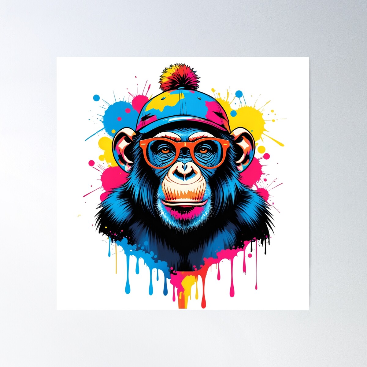 Cool Chimpanzee In Colorful Cap With Dripping Graffiti Art Poster Wall ...