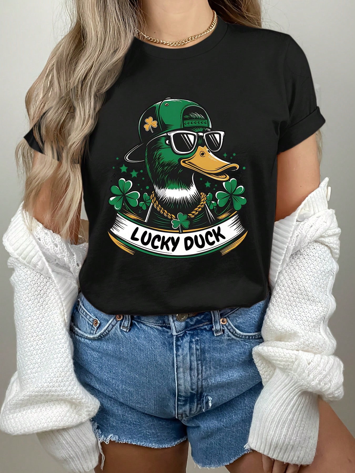 Cool Clover Duck St. Patrick's Day Women Graphic Short Sleeve Tee ...
