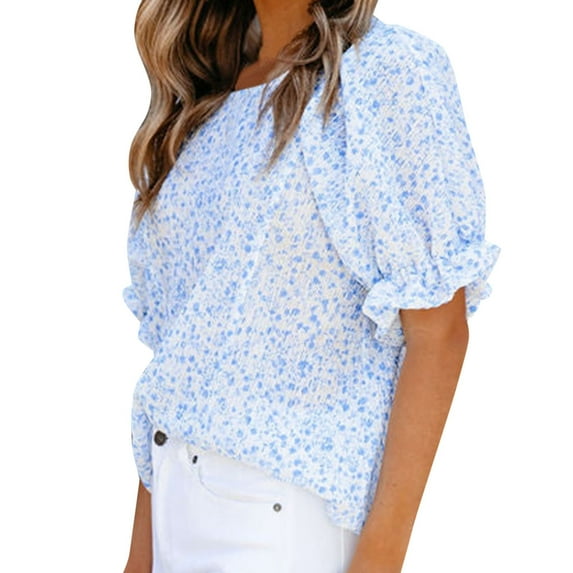 Cool Coat for Women Chiffon Short Sleeve Round Neck Print Puff Sleeve ...