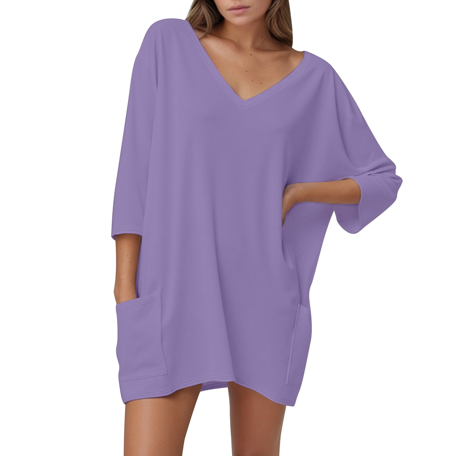 Cool Coat for Women Loose V Neck 7/8 Sleeve Rugby Shirt for Women ...