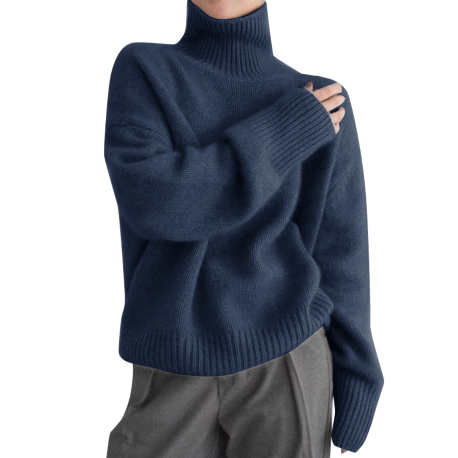 Cool Coat for Women Thickened Solid Color Knit High Neck Short Loose ...