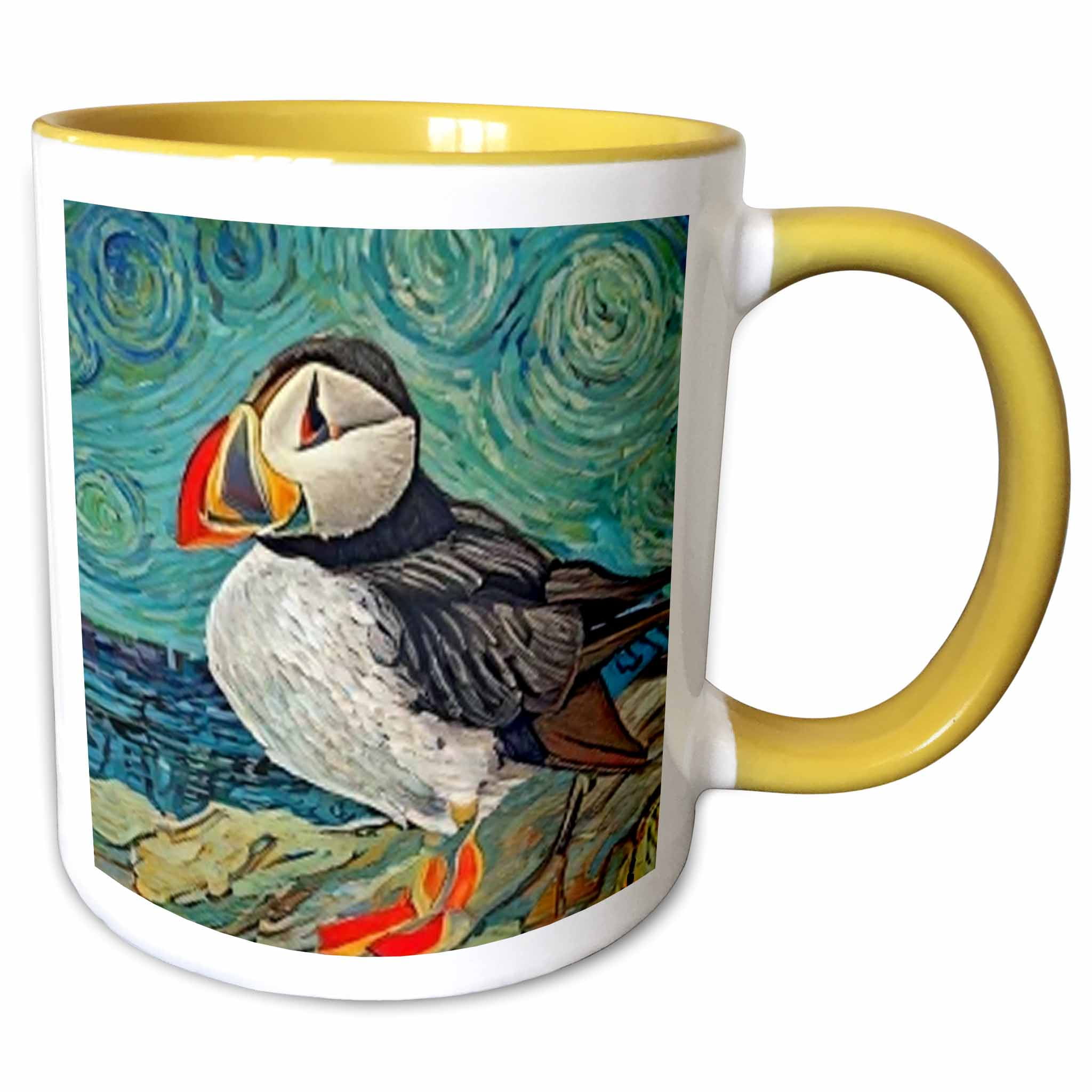 3drose, Cool Colorful Puffin Bird on Rocks in Van Gogh Starry Night ...