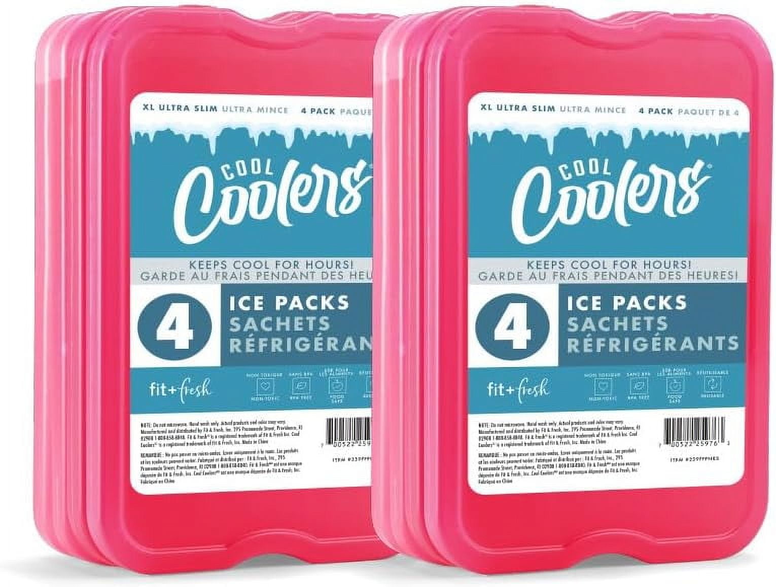 Cool Coolers by Fit & Fresh 4 Pack XL Slim Ice Packs, Quick Freeze ...
