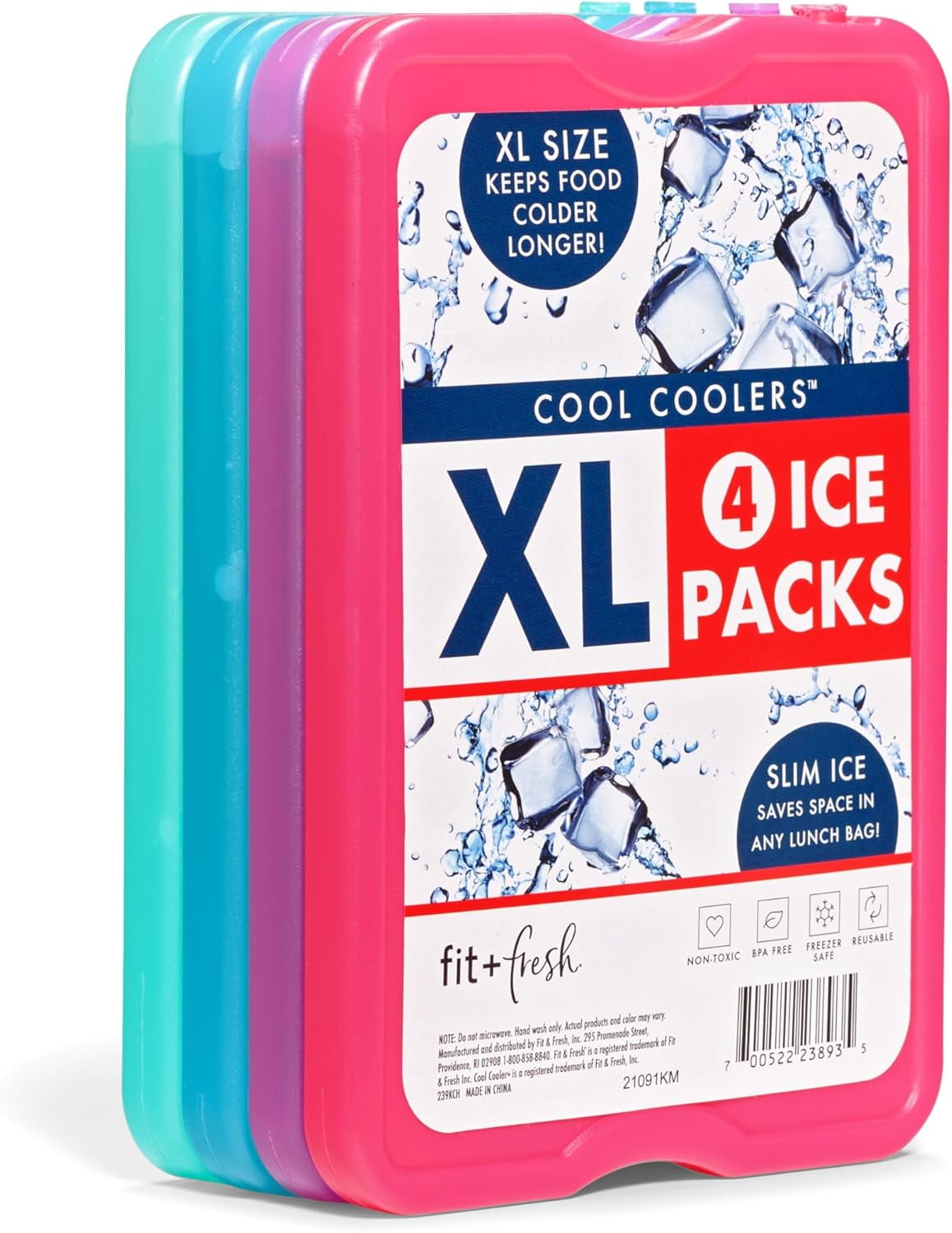 Cool Coolers by Fit & Fresh 4 Pack XL Slim Ice Packs, Quick Freeze ...