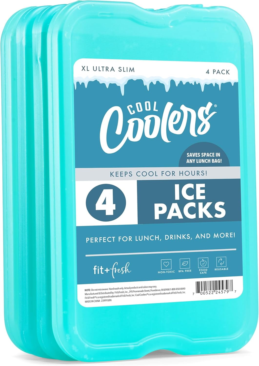 Cool Coolers by Fit & Fresh 4 Pack XL Slim Ice Packs, Quick Freeze ...