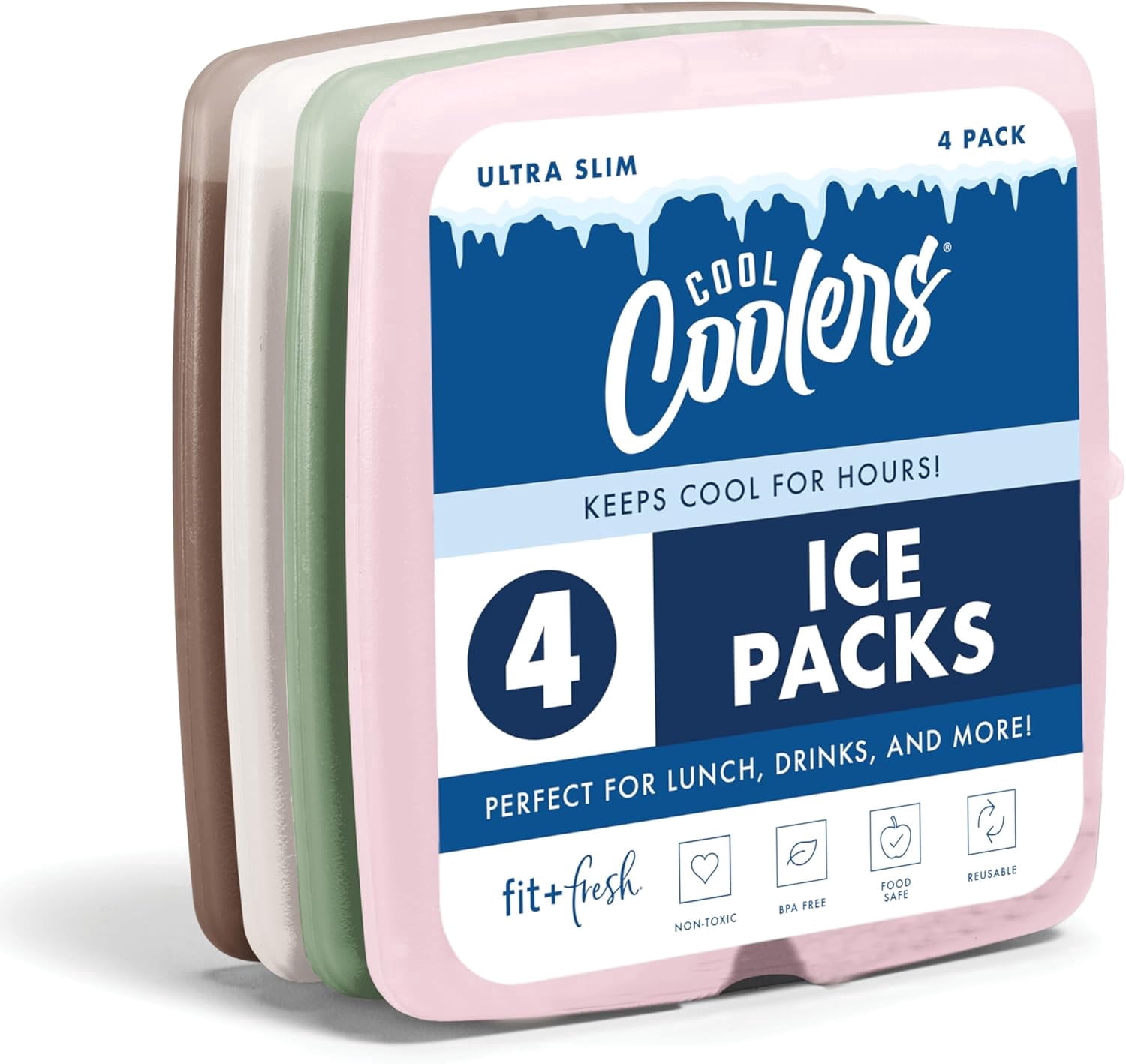 Cool Coolers by Fit + Fresh Slim Ice Packs, Reusable, 4-Pack, Multi ...