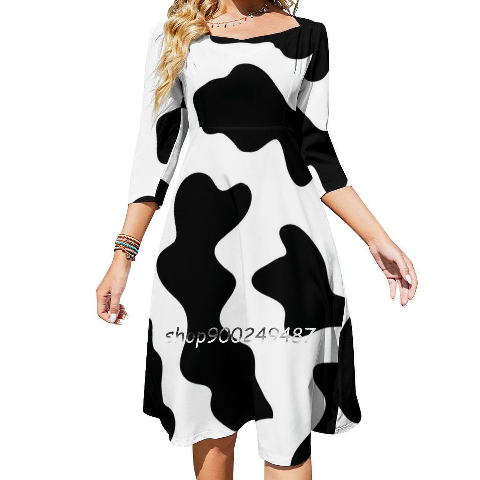 Cool Cow Print Animal Cartoon Pattern Mini Skirt Sweet Elegant Dress ...