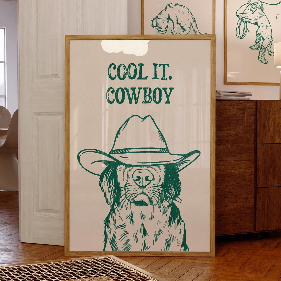 Cool It Cowboy Green Print Retro Print Western Dog Print Vintage Art ...