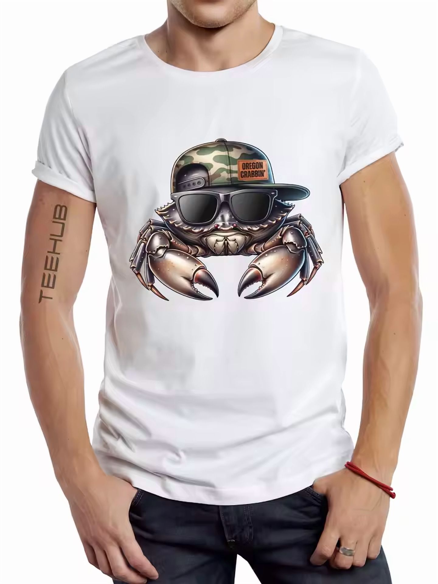 Cool Crab Backward Cap Printed T-Shirt Men's Short Sleeve Vintage Crab ...