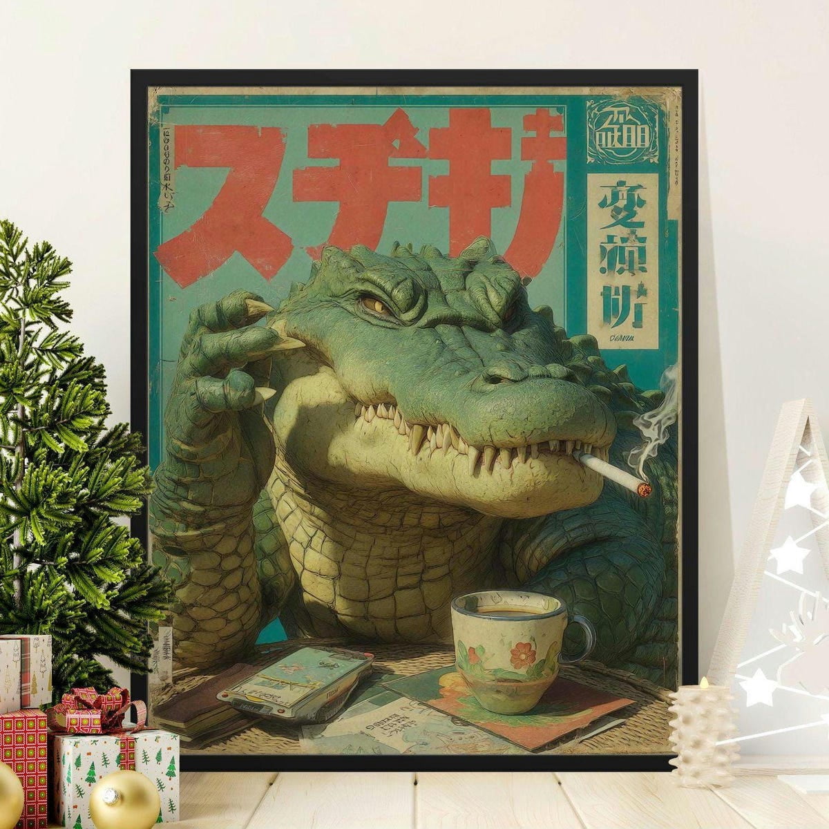 Cool Crocodile Posters, Quirky Wall Art, Smoking Gator Print, Funny ...