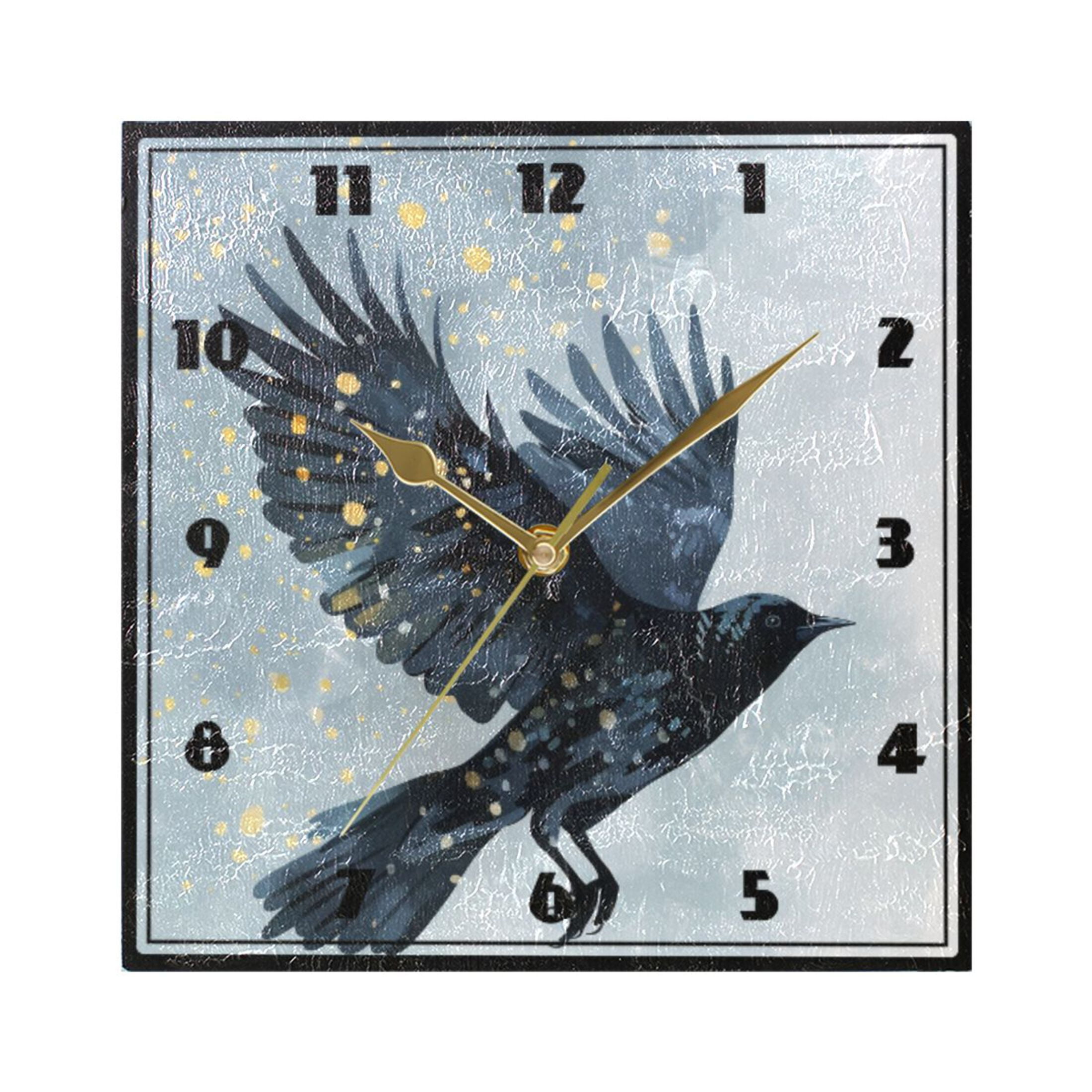 Cool Crow Flying Wall Clock 7.78" Non-Ticking Silent Battery Operated ...